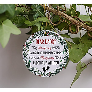 Dear Daddy Ornament from Baby Bump, Expecting Dad Ornament, Pregnancy Announcement, New Baby Ornament, Daddy to Be Keepsake 3'' Round Ceramic
