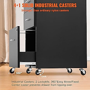 VEVOR File Cabinet, 3-Drawer Wood Filing Cabinet, Locking Office Cabinet for Letter/A4 Size, File Cabinet with 5 Wheels for Home Office, Black