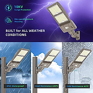 320W LED Parking Lot Lights Arm Mount for Round Square Pole 100-277V 44800LM UL DLC 5000K LED Shoebox Lights Fixtures IP65 Outdoor Commercial Street Area Lighting Replace 1200W Metal Halide HID HPS
