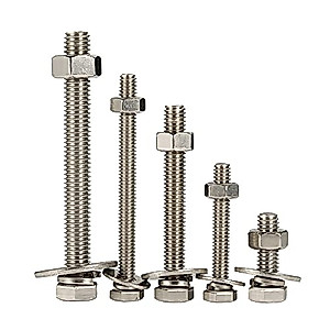 M10-1.5 x 60mm Hex Head Bolts, Hex Nuts, Extra-Large and Thick Flat & Lock Washers, Fully Threaded, 304 Stainless Steel, 4 Sets