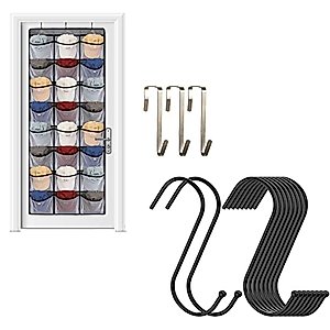 RELBRO 30 Pack Black S Hooks and Hat Rack for Baseball Caps