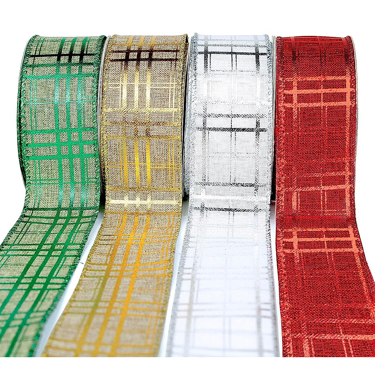 Wired Christmas Ribbon for Tree Plaid Ribbons Set Burlap Xmas Thick 2.5 Inch 4 Rolls 24 Yards for Decorating Trees Gift Wrapping Wreaths Bows Perfect for Tree Topper Wreath Mailbox Staircases