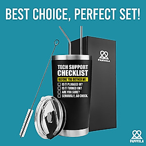 Panvola Tech Support Checklist Technical Support Gifts Computer Programmer Vacuum Insulated Tumbler Travel Mug 20 oz Black