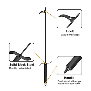 Fireplace Poker Grabber, Extra Long Fire Poker Stick & Firepit Tongs 40 Inch, Fireplace Tools for Fireplace, Camping, Wood Stove and Indoor Outdoor Use