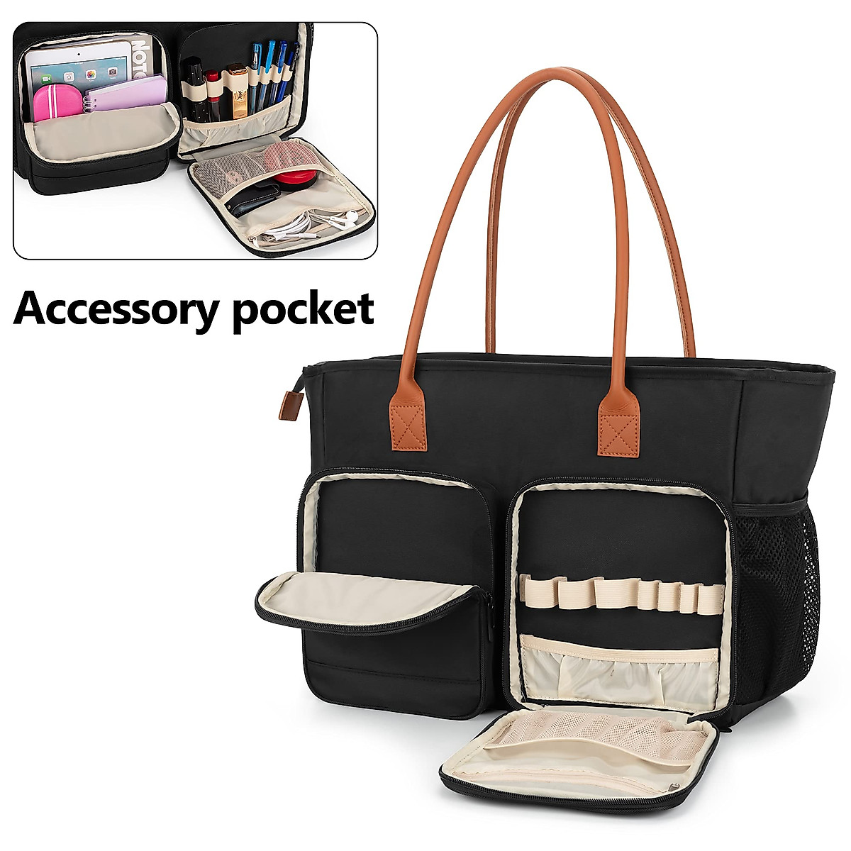 CURMIO Teacher Tote Bag for Women, Large Work Tote for Teachers, Laptop Messenger Bag for School, Black (Bag Only)