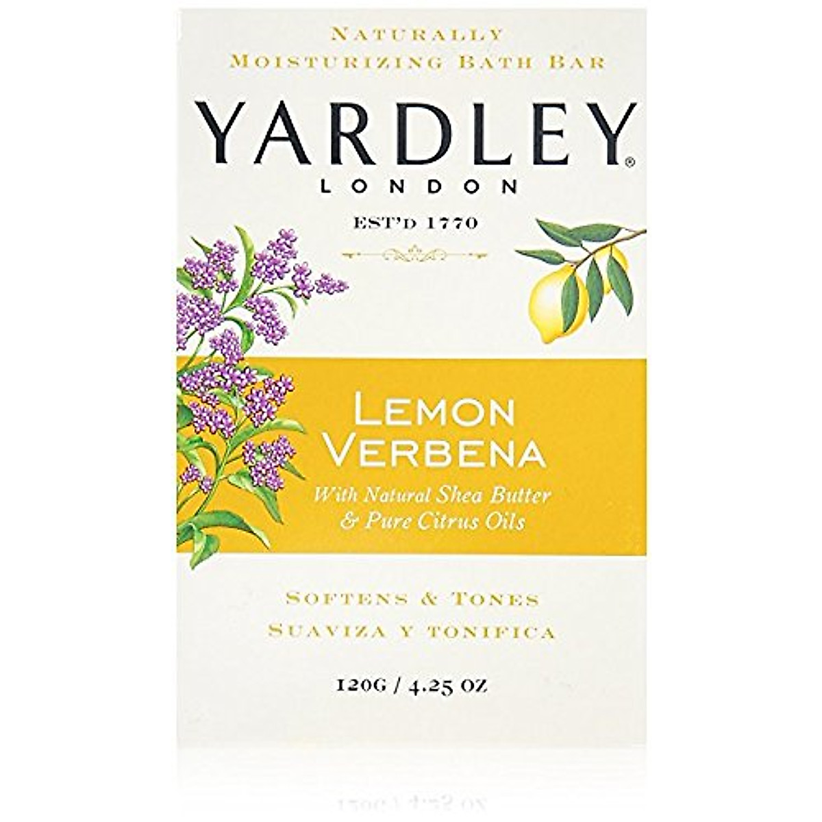 Yardley London Lemon Verbena With Shea Butter & Pure Citrus Oil Moisturizing Bar 4.25 ozr (Pack of 2)