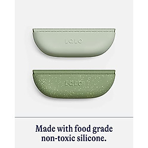 Lalo The Bib - Waterproof, Non-Toxic Silicone Baby Bib with Adjustable Neck Band & Silicone Food Pouch Catcher, Set of 2 - Sage