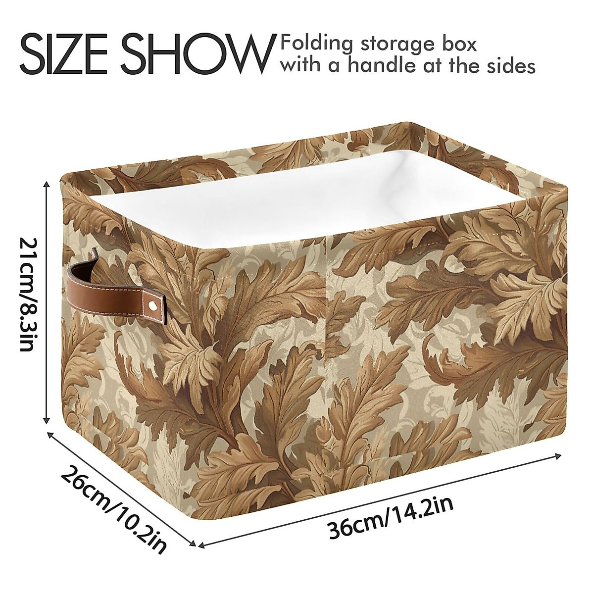 Generic Tan Oak Leaves Storage Bins 2PCS, Small Storage Cubes with Handle, Cloth Storage Basket Decor, Shelves Organizer Bins for Toy, Book, Blanket