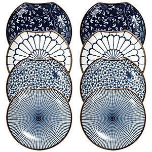 Goaste 8 Pack Ceramic Spoon Rest, 4.7" Cooking Utensil Rest Holder, Stackable Kitchen Gadget Spoon Cradle for Stove Top, Kitchen Counter, Housewarming Gifts, Vintage Blue