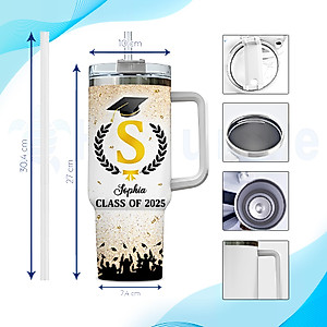 Hyturtle Personalized Graduation Tumbler Class Of 2025 - Graduation Gifts For Her - Best Congrats Grad Gifts For College High School Masters Degree - Custom Tumbler 40oz Stainless Steel Coffee Cup