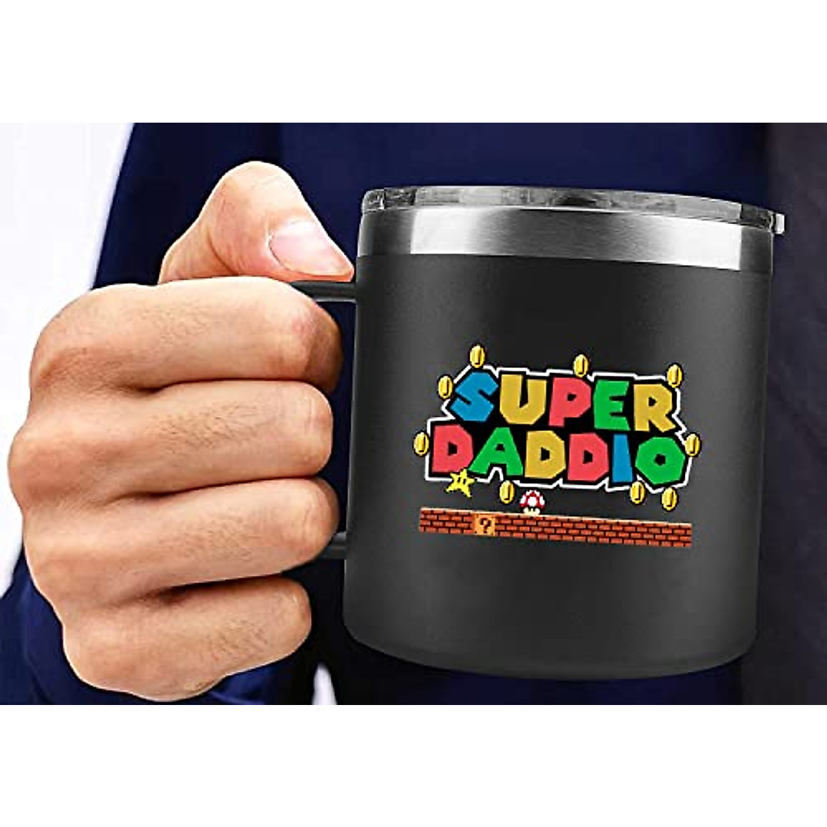 YACO STORE 14oz Mug- SuperDaddio | Gifts for Dad Who Wants Nothing - Dad Gifts from Daughter Son - Birthday Gifts for Dad - Step Dad Gifts - Best Dad Ever Gifts - Super Mario Gifts