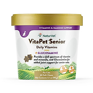 NaturVet VitaPet Senior Daily Vitamins for Cats Plus Glucosamine, Specifically Formulated to Provide Essential Minerals, 90 g, 60 Count