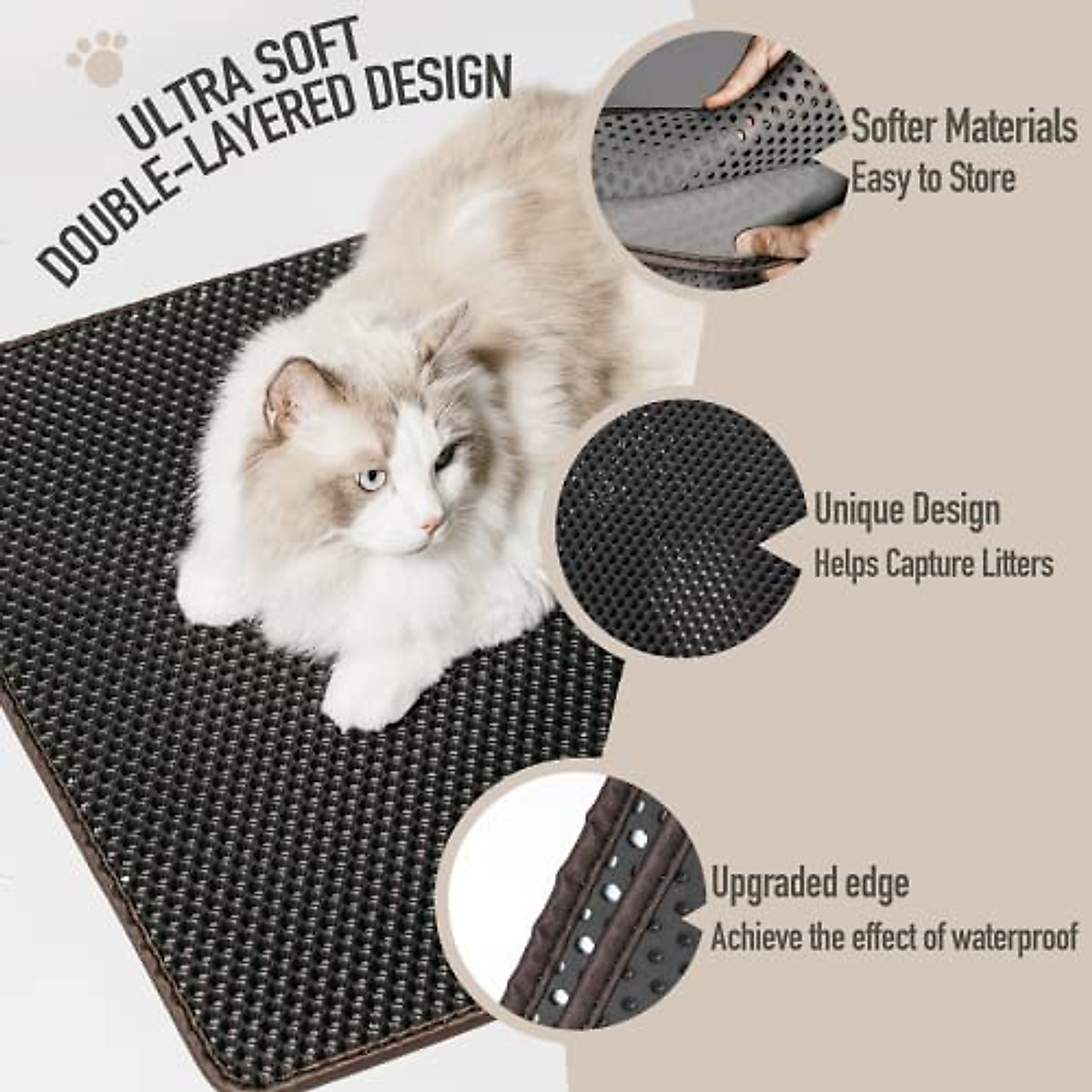 Shekkam Cat Litter Mat: Double-Layer Easy Clean Litter Trapping Mat Catcher 29.5 x 23.6'' for Cat Litter Box, No Phthalate, Urine Proof & Waterproof, Larger Holes Kitty Litter Mat (Honeycomb Pattern)