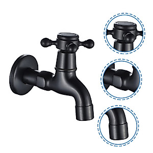 jojofuny 4pcs Bath Tub Accessories Water Faucet Outdoor Black Handle Tap Antique Bathroom Faucet Single Cold Water Tap Sink Faucet Black Kitchen Faucet Laundry Tub Copper Laundry Faucet