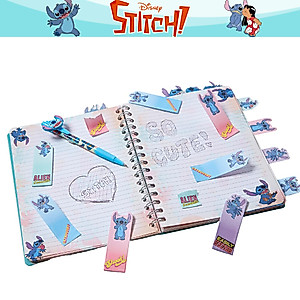 Innovative Designs Disney Stitch Tab Journal Spiral Notebook, Ballpoint Pen, Sticky Tabs, 96 Lined Pages, Blue