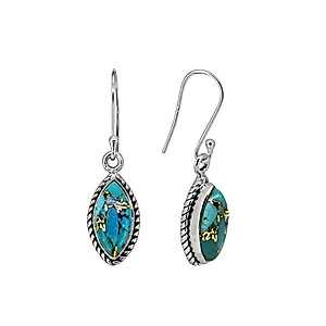 YoTreasure Blue Copper Turquoise Dangle Earrings Solid 925 Sterling Silver Birthstone Jewelry for Women