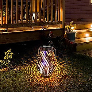 DJASM 2 Pieces Retro Wrought Iron Solar Led Lantern Outdoor Waterproof Hanging Lamp Light Control Induction Home Garden Lawn Landscape Lighting