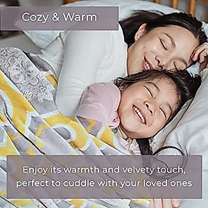 Shop LC Grey Throw Fleece Blanket Queen Size | 80"x60" | Yellow Moroccan Pattern 100% Microfiber Soft Plush Lightweight Full Size Flannel with Knitted Border Birthday Gifts