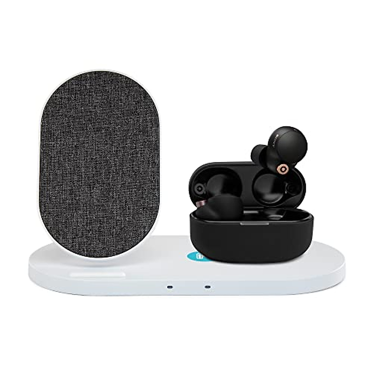 Sony WF-1000XM4 True Wireless Bluetooth Noise Cancelling in-Ear Headphones (Black) Bundle with Dual Pad Wireless Charger - Charge Your Earbuds and Charging Case Easily & Wirelessly (2 Items)