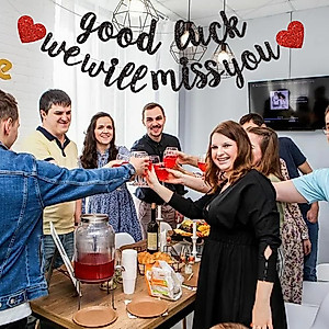 BEISHIDA Black Good Luck We Will Miss You Banner,Pre-Strung Glitter Retirement Party Sign Garland,Going Away Farewell Party Decorations, Graduation Party Supplies (No DIY）