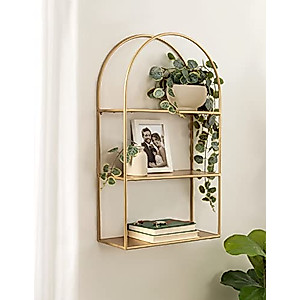 Kate and Laurel Monroe Modern Arched Wall Shelf, 18 x 31, Gold, Decorative 3 Tier Floating Wall Shelves with Glamorous Finish and Robust Storage Capacity