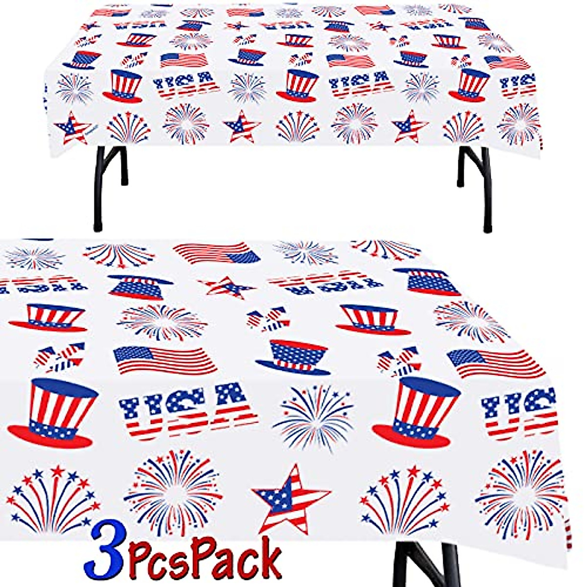 AnapoliZ 4th of July Plastic Tablecloth | 3 Pcs Pack (54” Inch Wide x 102” Inch Long) | Rectangular Independence Day Table Cover, Patriotic Party Table Decoration | American Celebration Tablecover