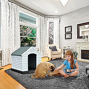 YITAHOME Large Plastic Dog House Outdoor Indoor Insulated Doghouse Puppy Shelter Water Resistant Easy Assembly Sturdy Dog Kennel with Air Vents and Elevated Floor (28.5''L*26''W*28''H, Gray)