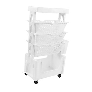 NFNSIG 5 Layer Movable Book Rack, Mobile Book Cart Organizer Bookshelves, Large Capacity Movable Bookcase, Multifunctional Rolling Utility Cart Shelf for Bedroom Living Room Home School(White)