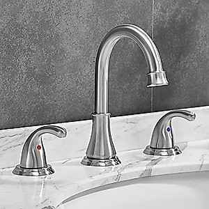 2 Handle 3-Hole Bathroom Sink Faucet FRANSITON Bathroom Faucet with Pop Up Drain and cUPC Faucet Supply Hoses 8 inch Bathroom Faucet, Brushed Nickel Bathroom Faucet