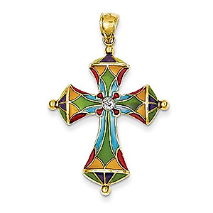 IceCarats 14K Yellow Gold Multi-color Holy Cross Necklace Religious Pendant Jesus Christ Charm Only