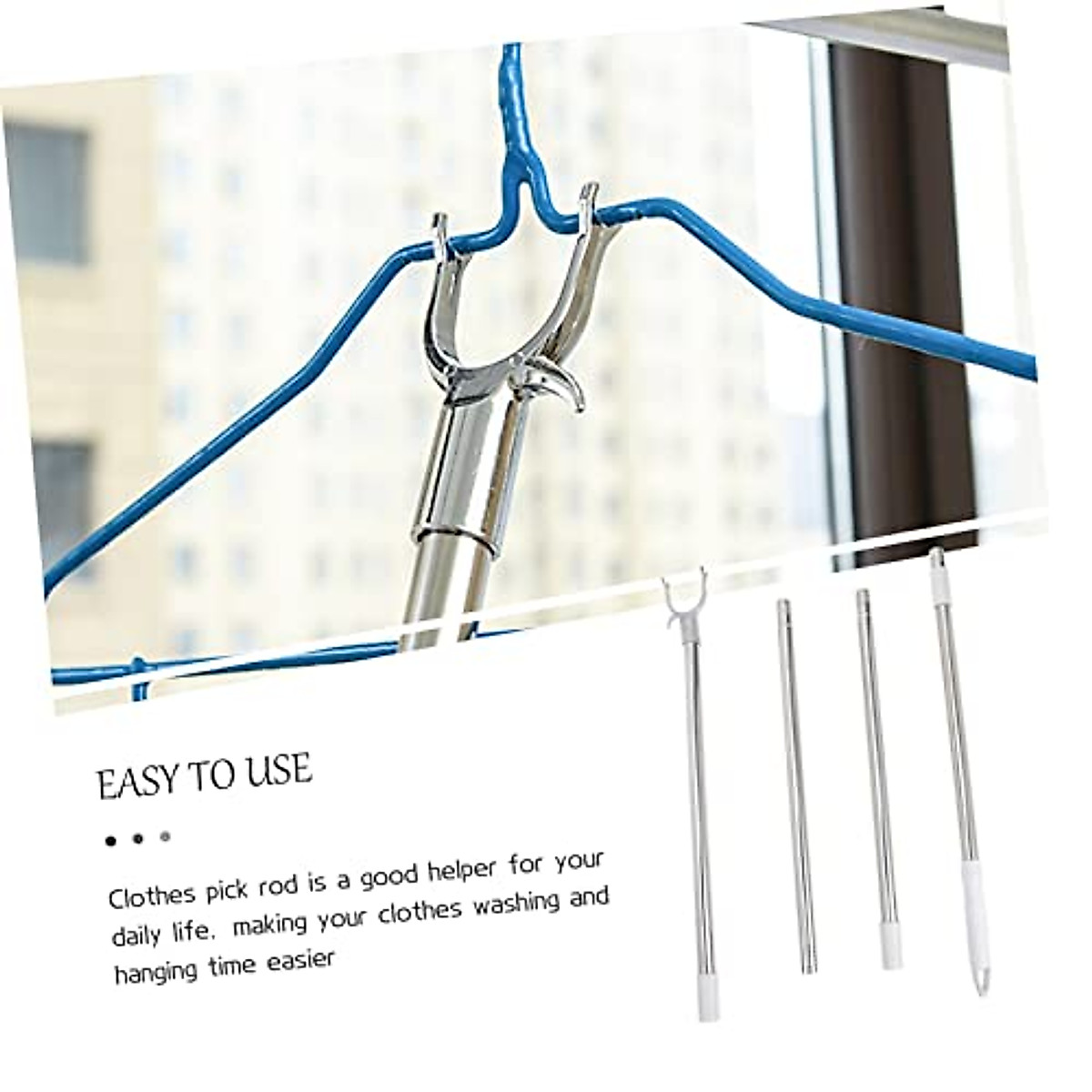 Cabilock 2pcs Balcony Metal Tool Grabber Rod Stainless Picking Pole Poles Household Outdoor Drapery High Reacher Clothing Long Reach Garment Drying Hanger Clothes Adjustable Extending