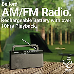 Rechargeable FM/AM Portable Radio | Radio with 10 Hours of Playback, USB Charging, Headphone Jack and Aerial | Majority Belford FM and AM Radio | Clear Sound Quality and Excellent Reception