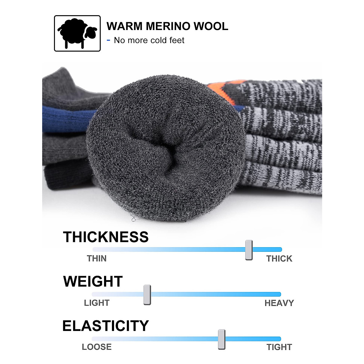 FITRELL 2 Pack Men's and Women's Ski Socks Full Cushioned Winter Merino Wool Thermal Knee High Warm Boot Socks for Skiing Snowboarding, Black+Grey, X-Large