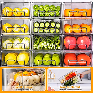 2 Pcs Refrigerator Organizer Bins Pull-Out Drawers, Clear Fridge Drawers, Stackable Fridge Organizer Drawers, Food Storage Containers for Fruit & Vegetables, for Kitchen, Freezers, Storage Rooms