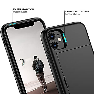 Nvollnoe for iPhone 11 Case with Card Holder Heavy Duty Protective Dual Layer Shockproof Hidden Card Slot Slim Wallet Case for iPhone 11 for Men&Women(Black)