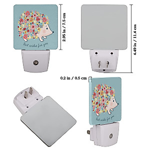 Cute Hedgehog Plug in Night Light Set of 2, Rainbow Animal Hedgehog LED Nightlights Auto Dusk to Dawn Sensor, Nightlight Lamp for Kids Rroom Bedroom Bathroom Kitchen Hallway Nursery Stairs Home Decor