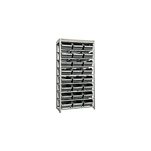 HomeStock Coastal Cottage Heavy Duty Steel Storage System - 24 Plastic Bins, 8 Tiers, Robust Frame, Easy Assembly, Versatile Organizer for Home, Garage, Or Workshop, 16" D X 34" W X 65" H