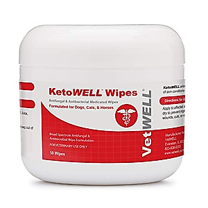 KetoWELL Topical Wipes with Ketoconazole for Dogs & Cats Medicated Pet Wipes - 50 Count