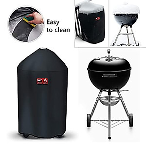 SJC 7150 Round Grill Cover Outdoor Fire Pit Cover, 43"(Tall) x 27" (Dia) Heavy Duty BBQ Cover Waterproof 300D Polyester with PU Coating,Dome Smoker Cover Black…