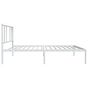 vidaXL Classic White Metal Bed Frame with Durable Powder-Coated Steel, Supportive Headboard, Robust Slats and Extra Storage Space – 39.4"x74.8"