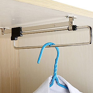 Adjustable Closet Rod, Retractable Closet Pull Out Rod Wardrobe Clothes Hanger Rail Towel, Extending Rail Pull Out Hanger Closet Valet Rod Rail Sliding, Storage Organiser(16 Inch)