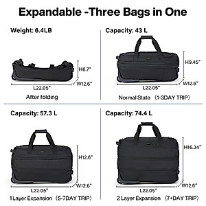 Hanke 20 Inch Expandable Carry On Luggage Suitcases with Wheels Foldable Duffle Bag for Travel Carry On suitcase Weekend Bag for Women Men Garment Bag.（Black）