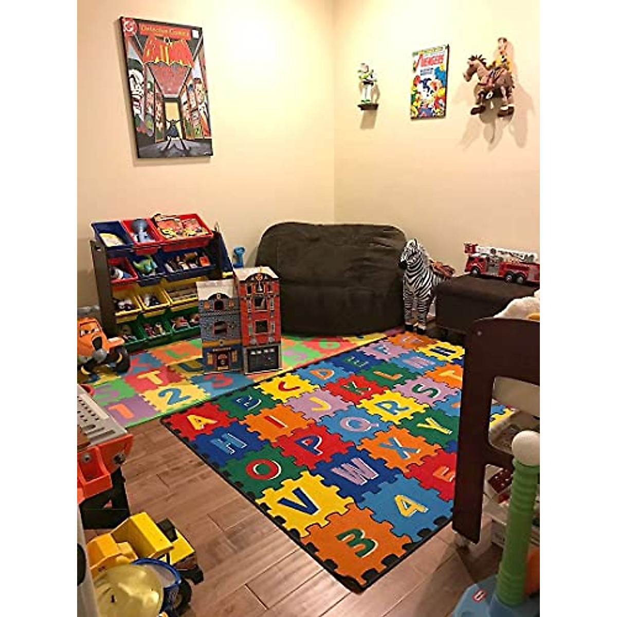 Mybecca Kids Rug ABC Puzzle Area Rug Educational Alphabet Letter & Numbers 8 x 11-Non Slip Gel Backing Size approximate: 7' feet 2" inch by 10' ft (7'2" X 10')