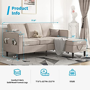 Mjkone Convertible Sectional Sofa Couch, L-Shaped Couch with Storage Ottoman, Couches for Living Room, Living Room Furniture Suitable for Small Space-Apartment/Upstairs Loft/Living Room (Beige)