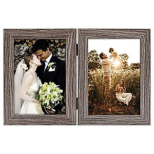 Golden State Art 5x7 Double Picture Frame Vertical Hinged Photo Frame 2 Opening Folding Family Frames Collage (5x7, Grey, 1-Pack)