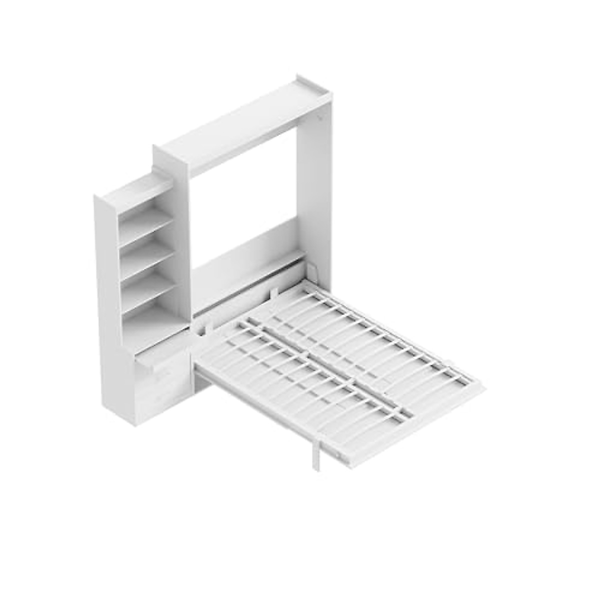 WOXYX Full Size Murphy Bed with Shelf and Drawers, Mordern Design Multifunctional Foldable Platform Bedframe Gas Struts,White