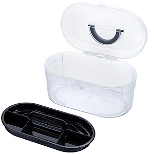 MyGift 11 x 7 Inch Clear Plastic Arts & Crafts Storage Case, Round Portable Container with Black Top Handle and Removable Tray for First Aid Kit or Sewing Supplies