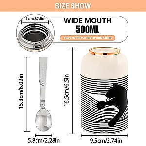 CUPADA Pop Art Cat Food Jar, Black White Stripe Insulated Hot Food Jars Vacuum 17OZ with Folding Spoon for Work Trip Picnic Camping