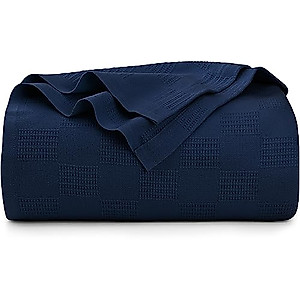 Utopia Bedding 100% Cotton Blanket (Throw Size - 60x50 Inches) 350GSM Lightweight Thermal Blanket, Soft Breathable Blanket for All Seasons (Navy)