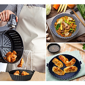 RMH Air Fryer Silicone Liners-Best Disposable Reusable Heat Resistant Non Stick Replacement Parchment Paper Liners Easy Clean Air Fryer Accessories 2-Pack Round Air Fryer Liners For 3QT-5QT (2.1*8.4)